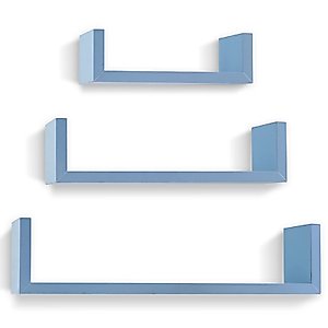 AJP Distributors Blue Wall Mounted Shelf U-Shaped Floating Shelves Home Decoration Book DVD Storage Display Unit MDF Laminate Solid Wood Set of 3 Sizes For Bathroom Bedroom Living Room Kitchen Office