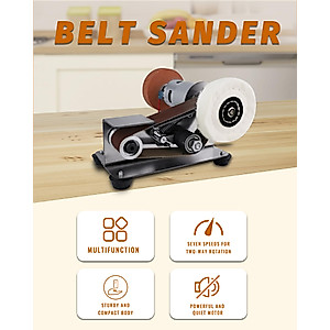 Blissthrill Mini Belt Sander, Electric Spindle Sander, 15° belt sander for knife making, 7 Adjustable Speed Knife Polishing Kit, Power Belt Sanders for Metal Working, DIY (6.5 Inch Mini Belt Sander)
