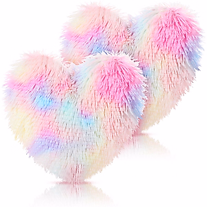 Marsui 2 Pcs Fluffy Heart Pillow Heart Shaped Plush Pillow Cute Throw Cushion Stuffed Heart Decorative Pillow Toy Gift for Valentine's Day, Mother's Day, Graduation(Colorful, Long Plush)