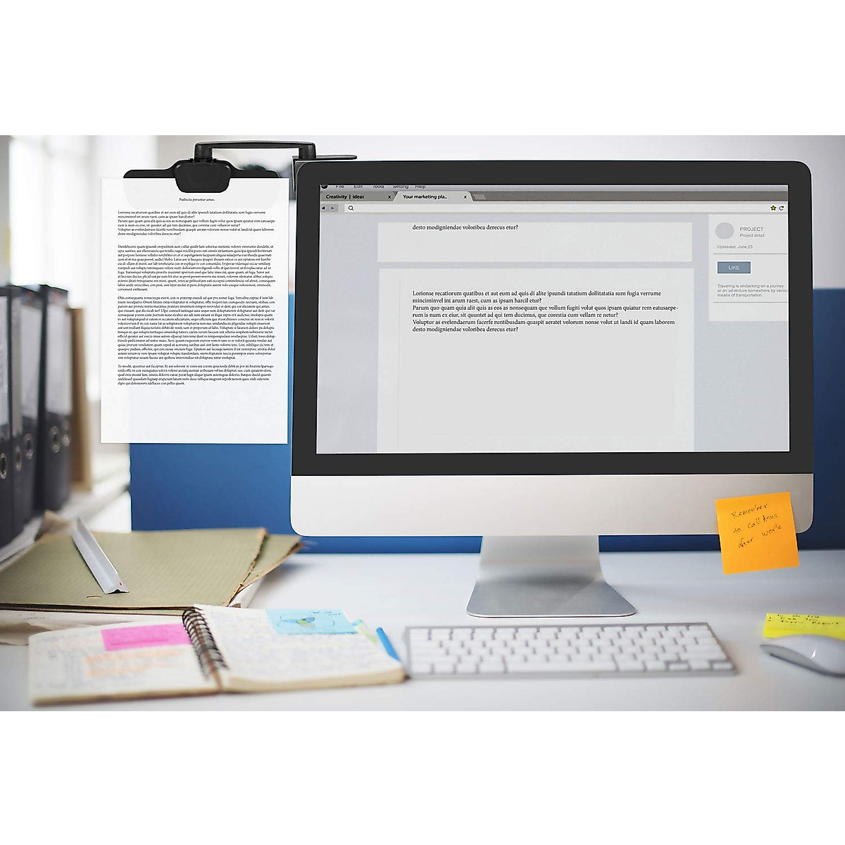 Mount-It! Monitor Document Holder Clip - Paper and Copy Holder Attachment for Typing with 3M Adhesive Sticker, Swivel 360 Degrees, Left and Right Side Mounting (MI-9005)