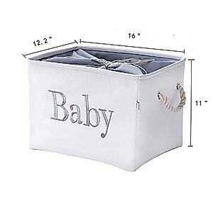 INough Storage Basket for Nursery, Baby Toys Storage Bins, Empty Large Basket,for Baby Girls or Boys Room,Wipes and Diapers, Storage Box for Nursery/Kids Room (16 x 12.2 x 11 Inches)
