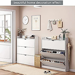 U&Q Modern Shoe Cabinet with Hidden Shoe Rack,Entryway Cabinet Large Capacity Shoe Storage Organizer,Creative Closet Shoe Cubby Decorative Furniture-White 80x17x116cm(31x7x46inch)