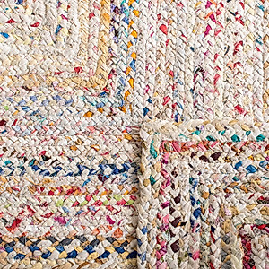 SAFAVIEH Braided Collection Area Rug - 8' x 10', Ivory & Multi, Handmade Boho Reversible Cotton, Ideal for High Traffic Areas in Living Room, Bedroom (BRD210B)