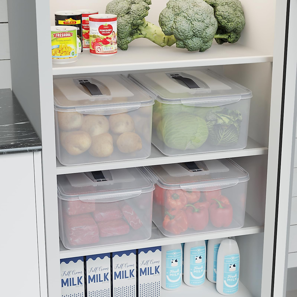 Julyeen 6 Packs Large Plastic Airtight Rectangular Food Storage Container, 15L/33 Lbs, Kitchen Pantry Dry Food Cat/Dog Food Storage Containers Set, Proof Dough Containers, Bread Box