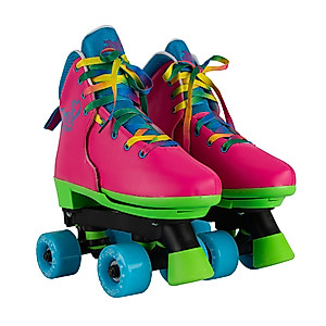 Circle Society Adjustable Roller Skates for Girls, JoJo Siwa Rainbow Design – Classic Kids' Skates, Sizes 12-3, Ideal for Indoor & Outdoor Skating Fun
