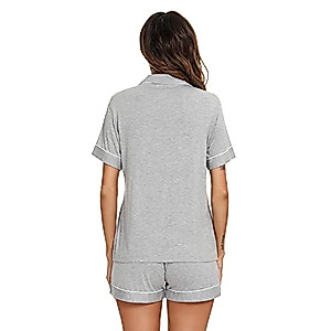 Aamikast Button Up Pajama Set for Women Shorts Short Sleeve Knit Sleepwear 2 Pice Pjs Sets (X-Large, Light Gray)