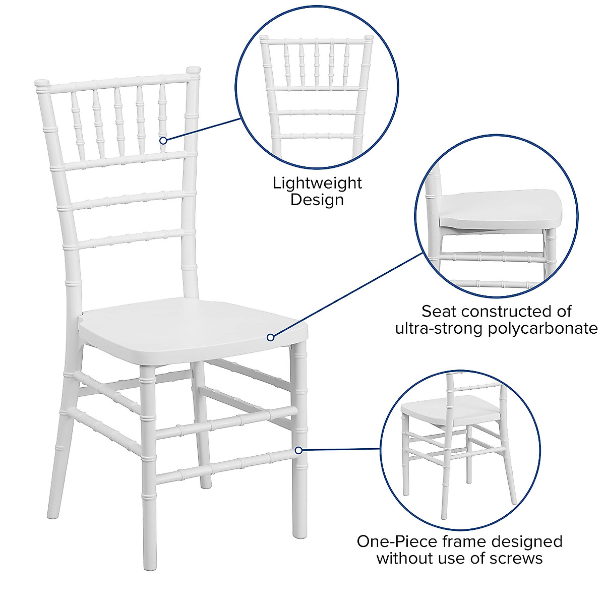 EMMA + OLIVER White Resin Stacking Chiavari Chair