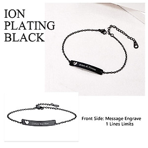 U7 Mantra Engraving Identification Bracelet Customized Black Color Sideways Heart ID Bar Bracelet for Women, Fit 6-8.3 Inch