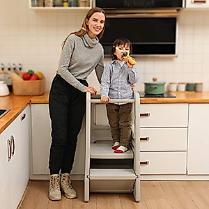 SDADI Childrens Step Stool with Three Adjustable Heights, Light Gray