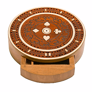 Palm Royal Handicrafts 2 Track Wooden Cribbage Board Made with Padauk and Maple Wood Storage Availabe for pegs and Cards