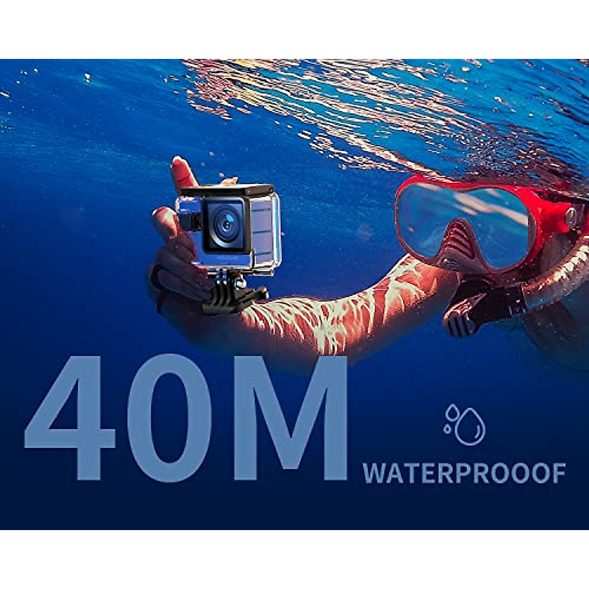 WOLFANG GA300 4K60FPS Action Camera 24MP Waterproof 40M Underwater Camera EIS Stabilization WiFi Wide Angle Helmet Camera (External Microphone, Remote Control, 2x1350mAh Batteries and Accessory Kit)