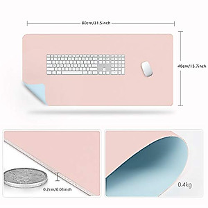 GothicBirde Desk Mouse Pad, Waterproof Large Leather Desk Pad , Anti-Slip & Dual-Sided & Easy Clean Desk Writing Mat for Office/Home (31.5" x 15.7" Pink/Light Blue)