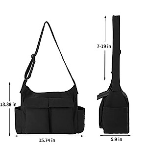 charlore Canvas Shoulder Tote Bag with Multiple Pockets，Large Hobo Crossbody Bag for Women and Men