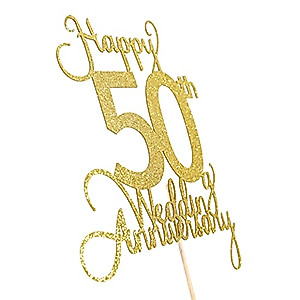 Wedding 50th Anniversary Cake Topper - Wedding Anniversary Party Decoration, Premium Gold Sequins, Happy 50th Anniversary, 50th Wedding Anniversary Cake Decoration.