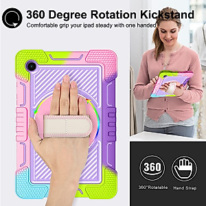 Hocase for Galaxy Tab A8 10.5" Case, with 360 Rotation Stand/Hand & Shoulder Strap, Heavy Duty Shockproof Rugged Rubber Hard Protective Case for Samsung Galaxy Tab A8 10.5" (2022) - Rainbow
