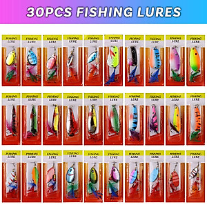 30pcs Fishing Lures Spinner Baits Bass Lures Trout Lures Hard Metal Spinnerbaits Fishing Spinners Lures Kit for Pike Salmon Walleye Freshwater Saltwater Fishing