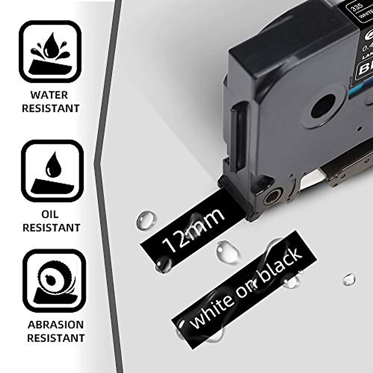 Black Label Tape TZe-335 Replacement for Brother TZe Tz Tape 12mm 0.47 Laminated White on Black TZ335，Work with Brother P Touch PT-D210 D220 H110 D600 Label Maker，4-Pack