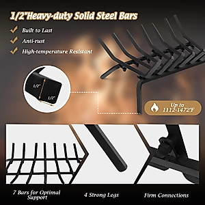 HAPPYGRILL 18 Inch Fireplace Log Grate, Heavy-Duty Solid Steel, Black, Firewood Burning Rack, Indoor Outdoor Use