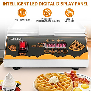 WICHEMI Belgian Waffle Maker Commercial Waffle Maker Restaurant Intelligent Flip Waffle Maker with Removable Plates 180° Rotating Non-Stick LED Digital Waffle Iron For Hotel Restaurant,110V 1200W.