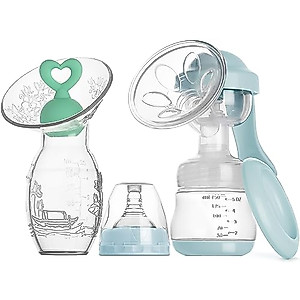 BumbleBee Manual Breast Pump Collector for Breastfeeding Combo- Silicone Milk Collector, Hand Pump Breast Pump 5oz/150ml with Compatible Nipple, Cap, Silicone Stopper and Storage Bag