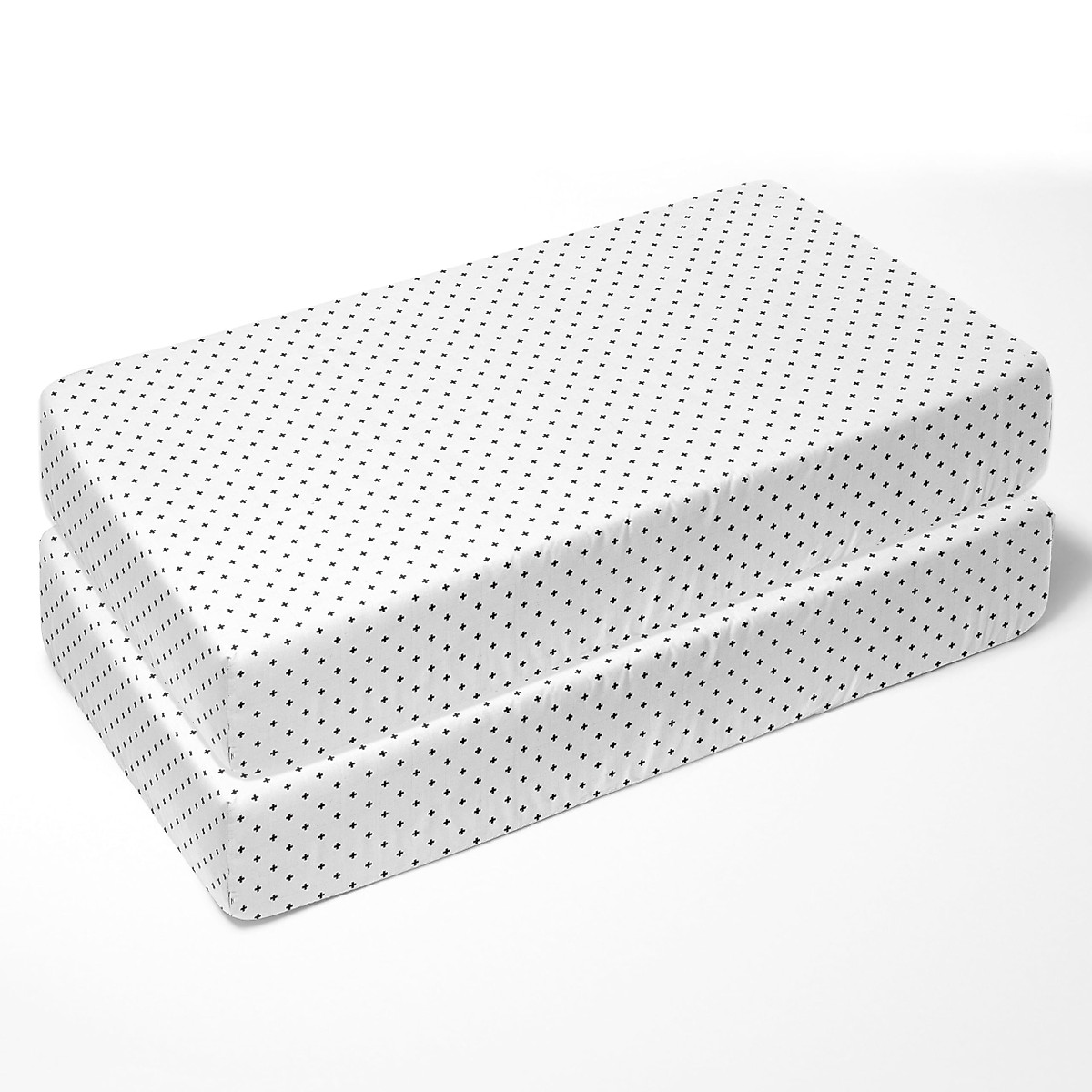 Bacati - 2 Pack Love/Aztec/Arrows/Hearts Silky Soft Breathable 100% Cotton Muslin Baby Crib Fitted Sheets - Fits Standard 28 x 52 x 5 Crib & Toddler Mattresses (Jacks/Plus/Cross, Black)