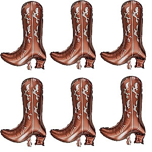 6 Pcs 30 Inch Western Boot Balloons Cowboy Cowgirl boot for Western Party Last Rodeo Bachelorette Party Cowgirl Boho Cow Disco Horse Farm Party Supplies