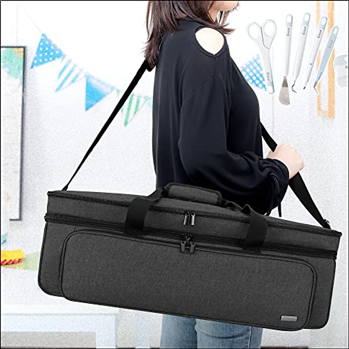 LUXJA Double-layer Carrying Case Compatible with Cricut Die-Cut Machine, 2 Layers Bag Compatible with Cricut Explore Air (Air 2) and Maker (Patent Design), Black