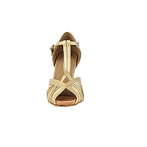 Very Fine Ladies Ballroom Dance Shoes Classic 2707-3" Heel and one Pair of Heel Protectors (Light Brown Satin & Light Gold, Numeric_6)