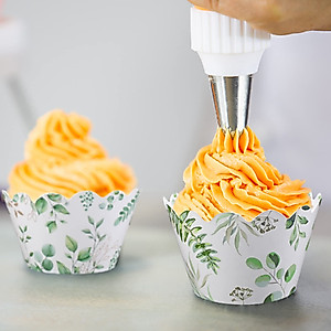 Greenery Cupcake Wrappers,50Pcs Eucalyptus Floral Cupcake Wrappers Rustic Cupcake Liners for Rustic Weddings,Wild Animals Baby Shower Decorations