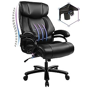 KBest High Back Big & Tall 400lb Office Chair - Heavy Duty Metal Base, Adjustable Built-in Lumbar Support and Tilt Angle Large Bonded Leather Ergonomic Executive Desk Computer Swivel Chair, Black