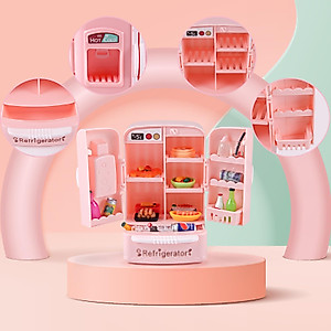 95 Pcs Dollhouse Refrigerator Mini Fridge Table Dining Car Toy with Food Set Kitchen Furniture Miniatures Party Fruits Juice Milk Desserts for Children Drink Cake Pretend Play Game Fake Ice Cubes
