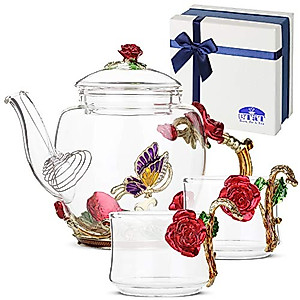 BTaT- Small Glass Tea Set, 2 Fancy Cups, Tea Pot Glass, Tea Kettle Set, Tea Pot, Glass Teapot, Tea Set for Adults, Glass Tea Kettle, Glass Tea Cup, Pretty Tea Cup, Teapot, Fancy Tea Cup, Fancy Tea Set