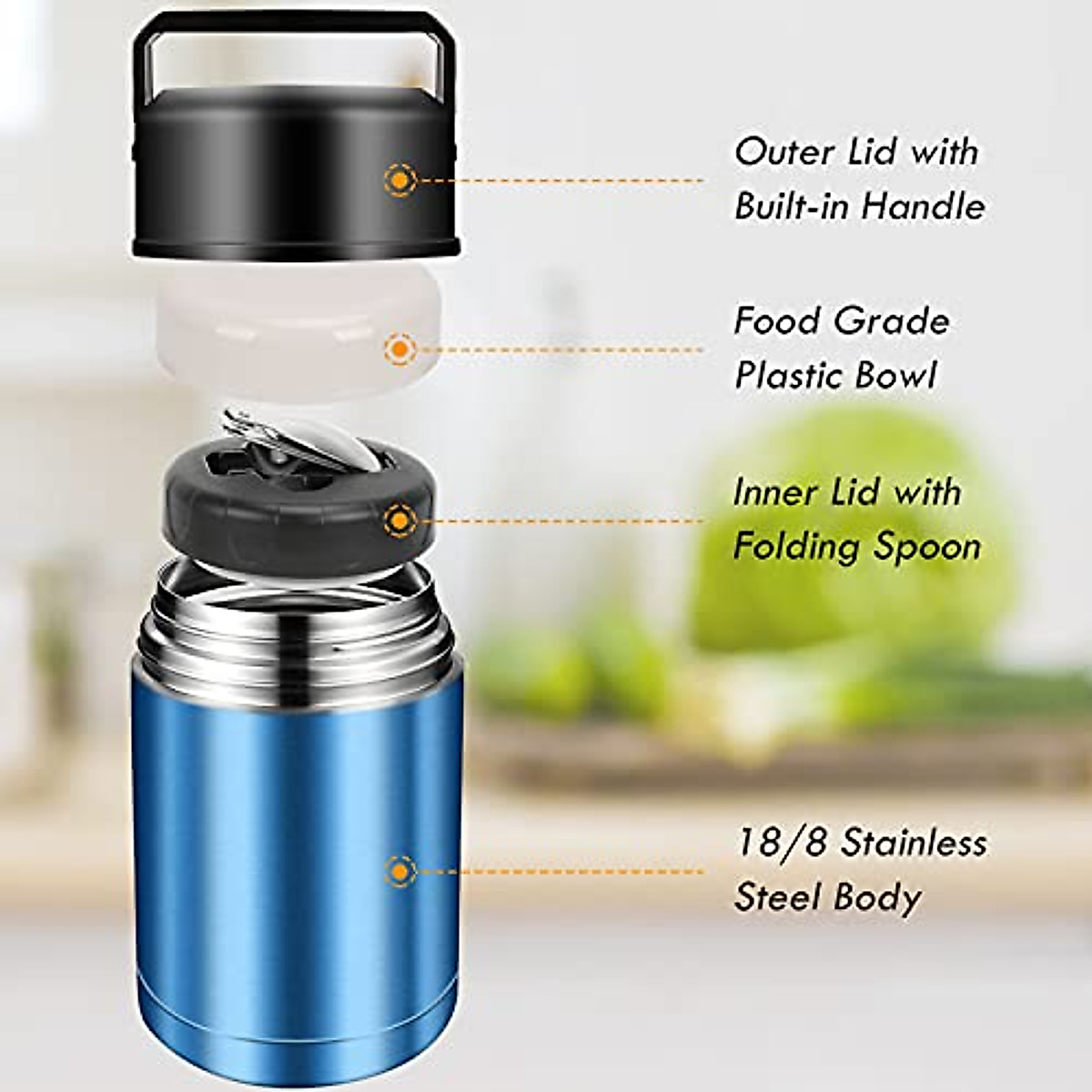 SSAWcasa Food Thermos,34oz Soup Thermos for Hot Food,Insulated Food Container,Wide Mouth Lunch Thermos Food Jar with Spoon,Leak Proof Stainless Steel Vacuum Thermal Bento Box Flask for Adult (Blue)