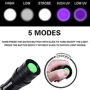 2 Pack UV Flashlight BlackLight, COSOOS 2 in 1 LED Tactical Flashlight & 395nm Black Light Pet Urine Detector for Dog/Cat Urine, Dry Stains, Bed Bugs, Scorpions.