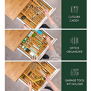 Luxury Bamboo Kitchen Drawer Organizer - Silverware Organizer - Utensil Holder and Cutlery Tray with Grooved Drawer Dividers for Flatware and Kitchen Utensils (9 Slot, Natural)