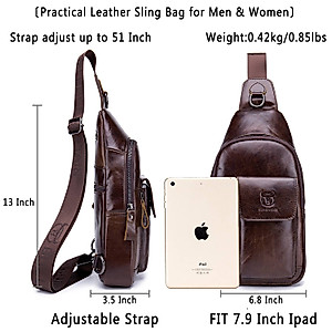 BULLCAPTAIN Mens Leather Crossbody Bag Shoulder Sling Bag Casual Daypacks Chest Bags for Travel Hiking Backpacks (Coffee)