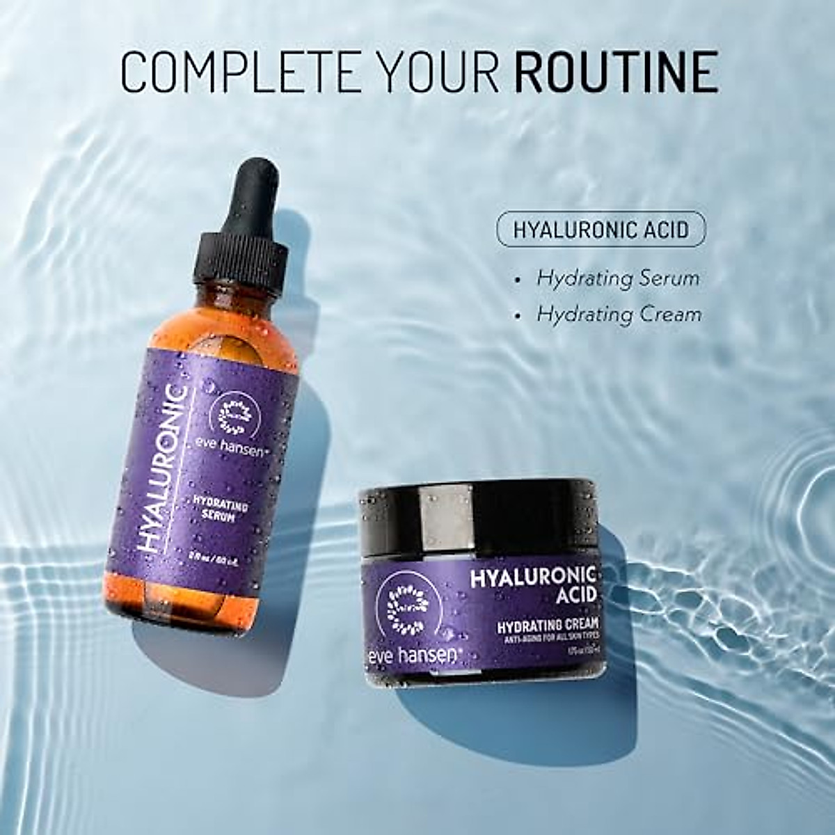 Eve Hansen Hyaluronic Acid Serum for Face (2 oz) | Hydrating Face Serum with Vitamin C + E, Wrinkle Filler, Moisturizer, and Natural Plumper | Cruelty Free, Vegan Anti Aging Serum