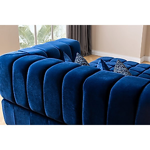 STAFFORA Sectional Sofa, Double Chaise Oversized U Shaped Couch, Ariana 7 Seater Velvet Sofa for Living Room (Blue)