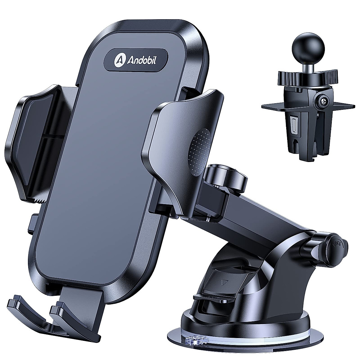 andobil Cell Phone Holder for Car [Powerful Suction][Bumps Friendly] Universal 3in1 Phone Mount for Car Dashboard Windshield Air Vent Compatible with iPhone 14/13/12, Samsung S22 All Phones