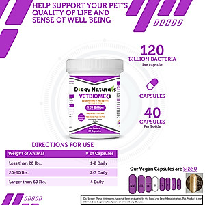 Vetbiome + High Potency Probiotics for Pets (40 Capsules) Made in U.S.A - NO Refrigeration Required !! (40 Caps (1 Pack))