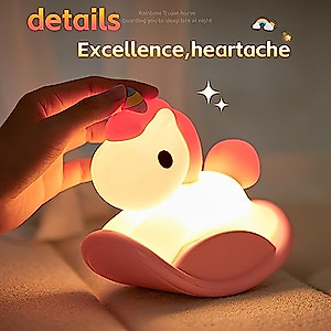 Kettalk Rocking Horse Night Light, Silicone Dimmable Nursery Nightlight LED Squishy Night Lamp with Timing,USB Rechargeable Bedside Touch Lamp for Kids Bedroom (Pink)