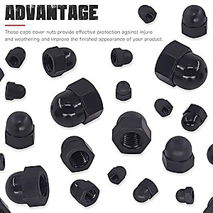 Hilitchi 7Sizes 100Pcs Black Nylon Acorn Nut Metric Inner Threaded Cap Nuts Assortment Kit M3 4 5 6 8 10 12 Dome Nuts