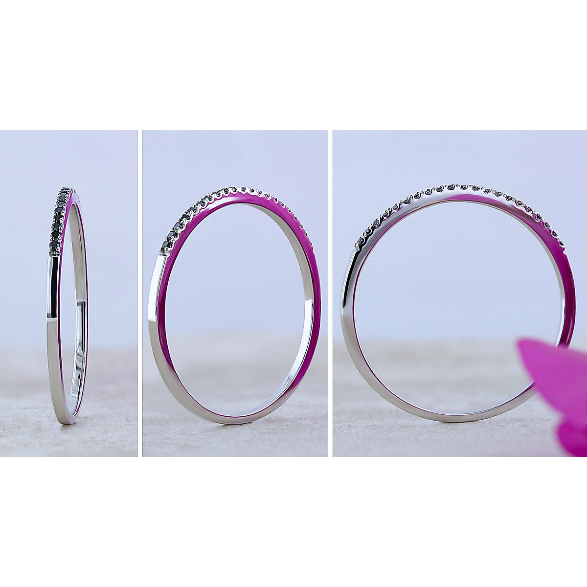 Dazzlingrock Collection 0.08 Carat (ctw) 10k Round Black Diamond Ladies Dainty Anniversary Wedding Band Stackable Ring, White Gold, Size 7