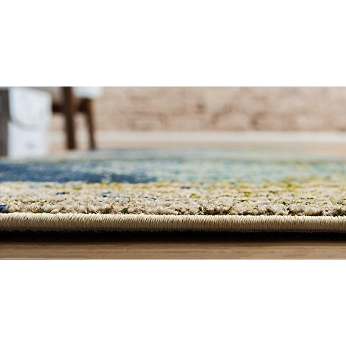 Unique Loom Estrella Collection Abstract, Modern, Light Colors, Distressed Area Rug, 2 ft x 7 ft, Blue/Beige