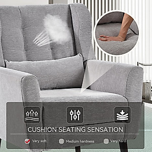 QKFF Accent Chair Set of 2, Upholstered Armchair with Pillow, Fabric Single Sofa Chair with Lounge Seat and Wood Legs Accent Chair for Living Room Small Spaces (Grey, Set of 2)