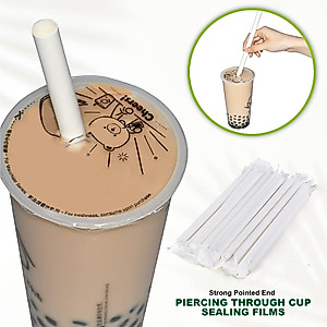 Chunspak 9 Inch Individually Wrapped Disposable White Paper Boba Straws, Bubble Tea Straws 100 Counts, 0.5"/12mm Wide - Pointed End, Extra Thick, Fat - Eco-friendly Biodegradable
