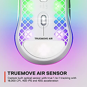 SteelSeries Aerox 3 Wireless - Super Light Gaming Mouse - 18,000 CPI TrueMove Air Optical Sensor - Ultra-lightweight 68g Water Resistant Design - 200 Hour Battery Life – Snow