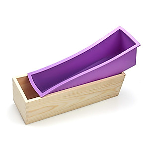 Voulosimi Soap Molds kit-2 Pcs 42 oz Loaf Flexible Rectangular Silicone Soap Mold 6 Cavities Silicone Mold with Wood Box