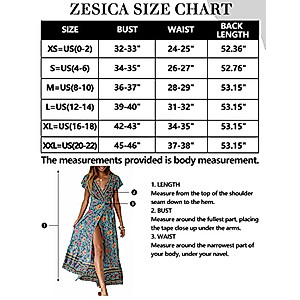 ZESICA Women's 2023 Bohemian Floral Printed Wrap V Neck Short Sleeve Split Beach Party Maxi Dress,Green,Medium