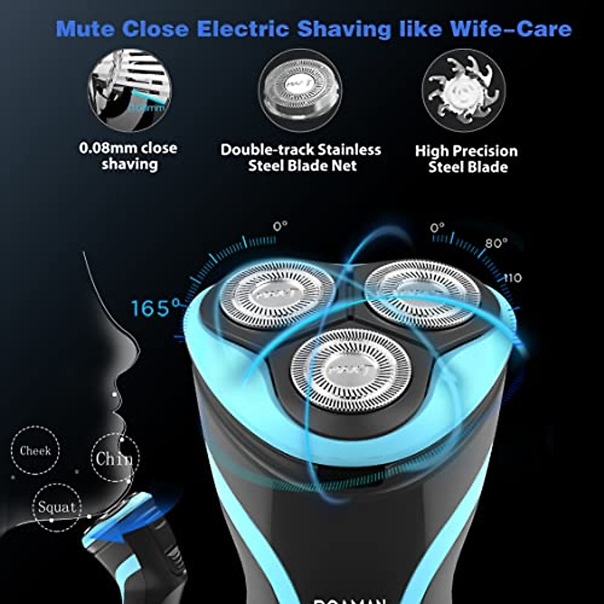 ROAMAN Men Electric Razor, Mens Electric Shavers Rechargeable Corded and Cordless Electric Razor for Men Wet Dry Waterproof IPX7 Electric Shaver with Pop-up Trimmer